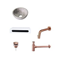 Tundra Grey Marmer Fonteinkom met Solid Surface Planchet met Inbouwkraan, Afvoer, Sifon Brons ...