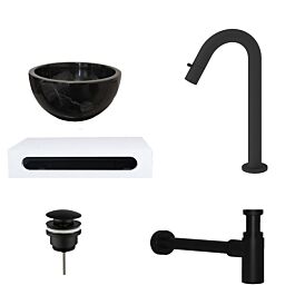 Fonteinkom Marmer Black Emperador met Solid Surface Planchet met Opbouwkraan, Afvoer en Sifon ...